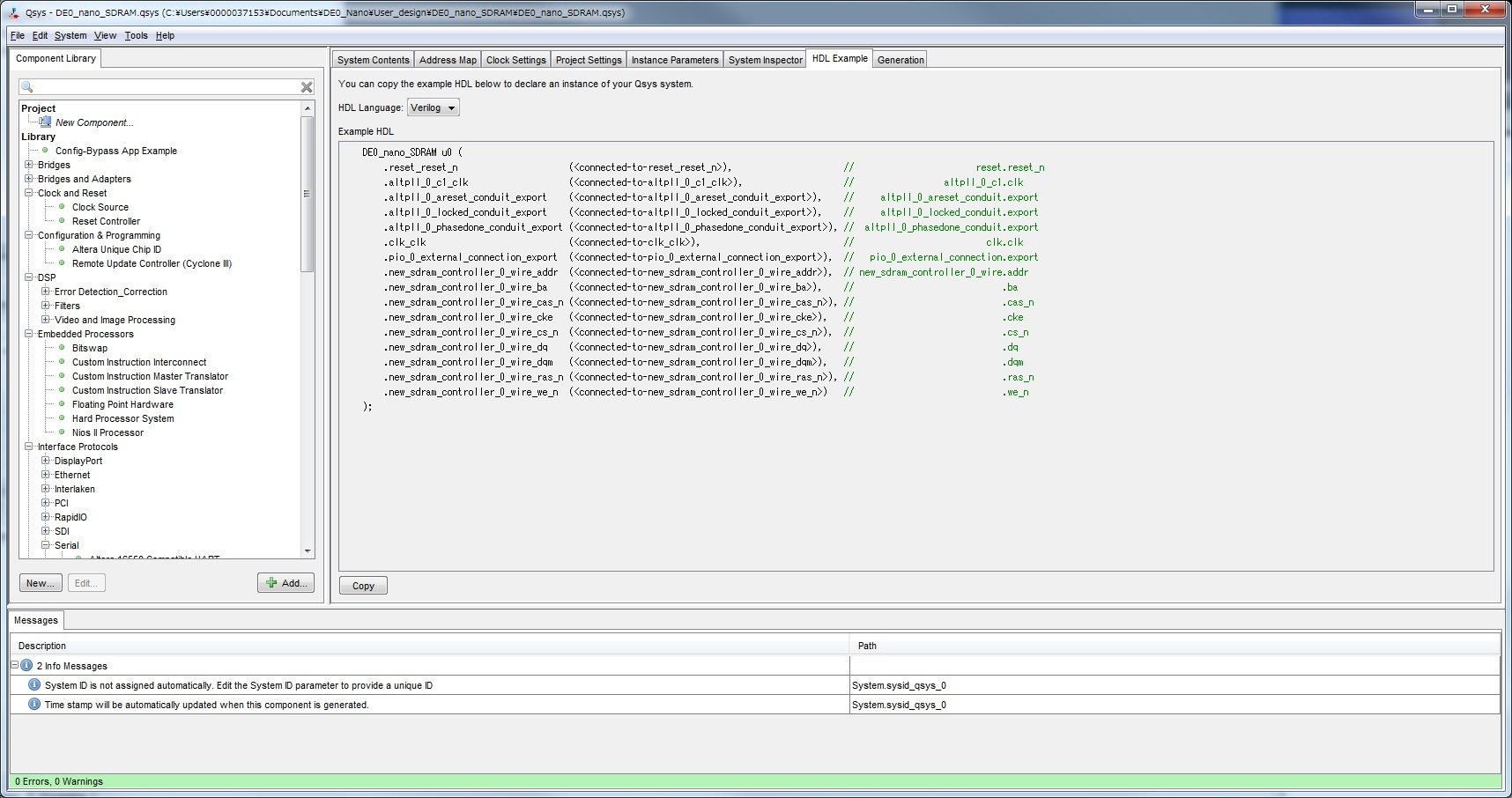 DE0 Nano で FPGA を勉強する （Qsys と NIOS II embeded CPU）: SDR で BCL を