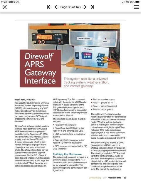 QST 10月号に Raspberry Pi と Direwolf で APRS Gateway を作る記事が出ています: SDR で BCL を