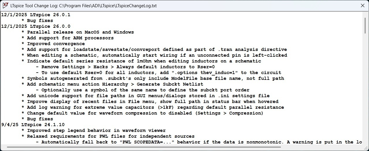 LTspice を 26.0.1 にアップデートした: SDR で BCL を